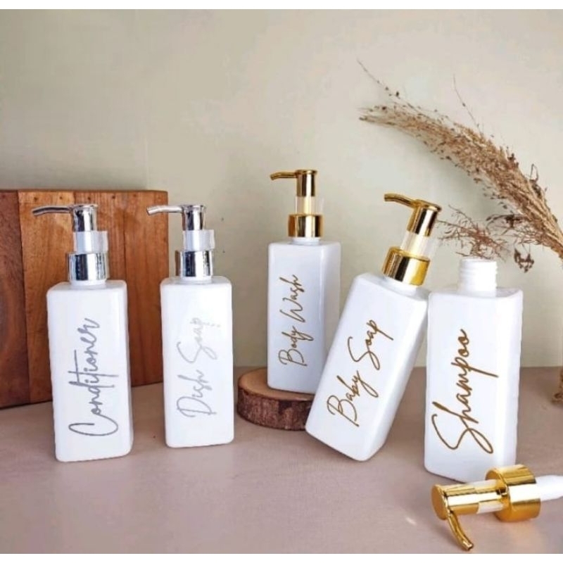 Jual BOTOL REFILL PUMP 250ML KOTAK PUTIH GLOSSY PUMP GOLD LUXURY | Shopee Indonesia