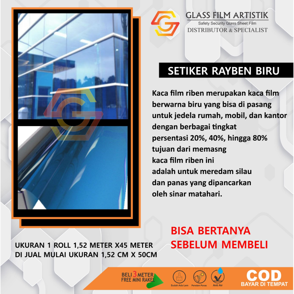 Jual KACA FILM BIRU/SETIKER KACA RAYBEN BIRU | Shopee Indonesia