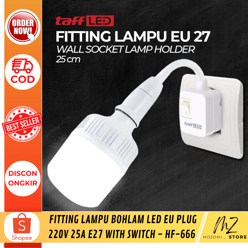Jual Fitting Lampu Bohlam LED EU Plug 220V 25A E27 with Switch ...