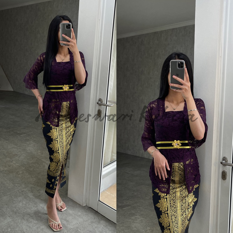 Jual Kebaya Bali Set Brukat Lonceng Ungu Juwet | Shopee Indonesia