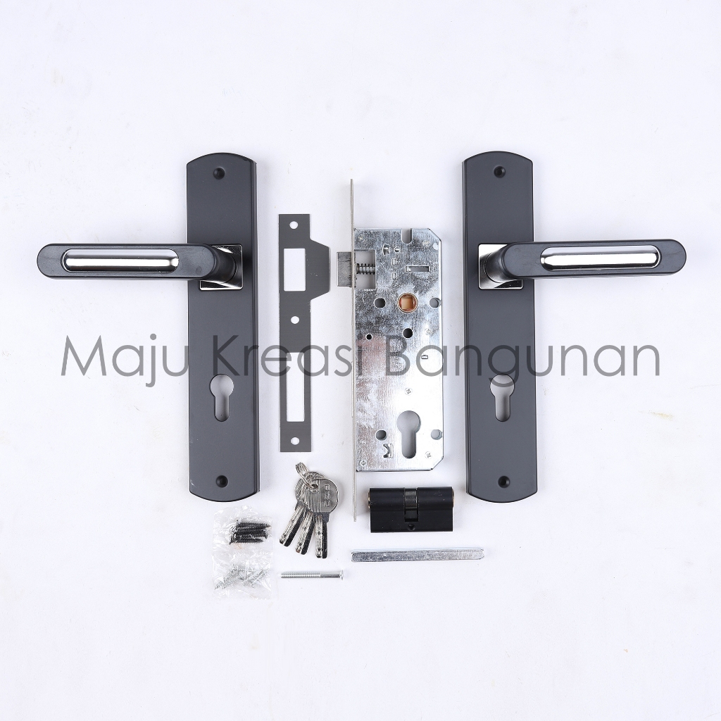 Jual Handle Pintu Ukuran Besar Set AIGO Hitam List Silver Kunci Rumah ...