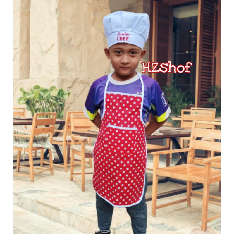 Jual APRON CHEF ANAK CELEMEK MASAK PLUS TOPI KOKI CHEF ANAK COSTUM NAMA ...