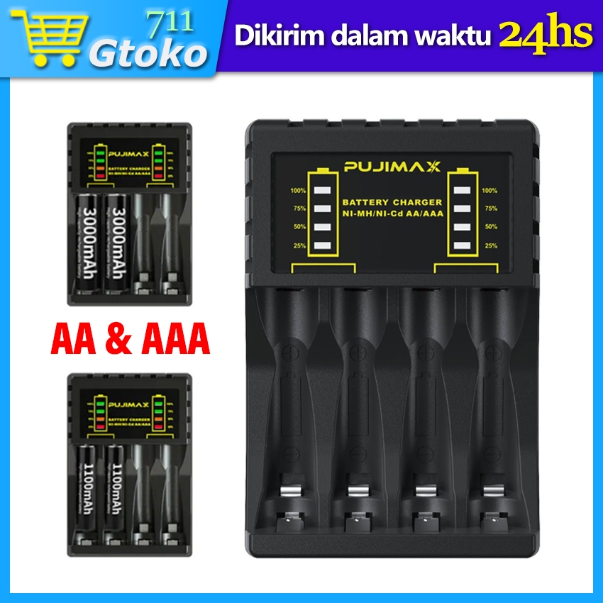 Jual 4 Slots Charger Cas Baterai AA & AAA 18650 Micro USB Battery Fast ...