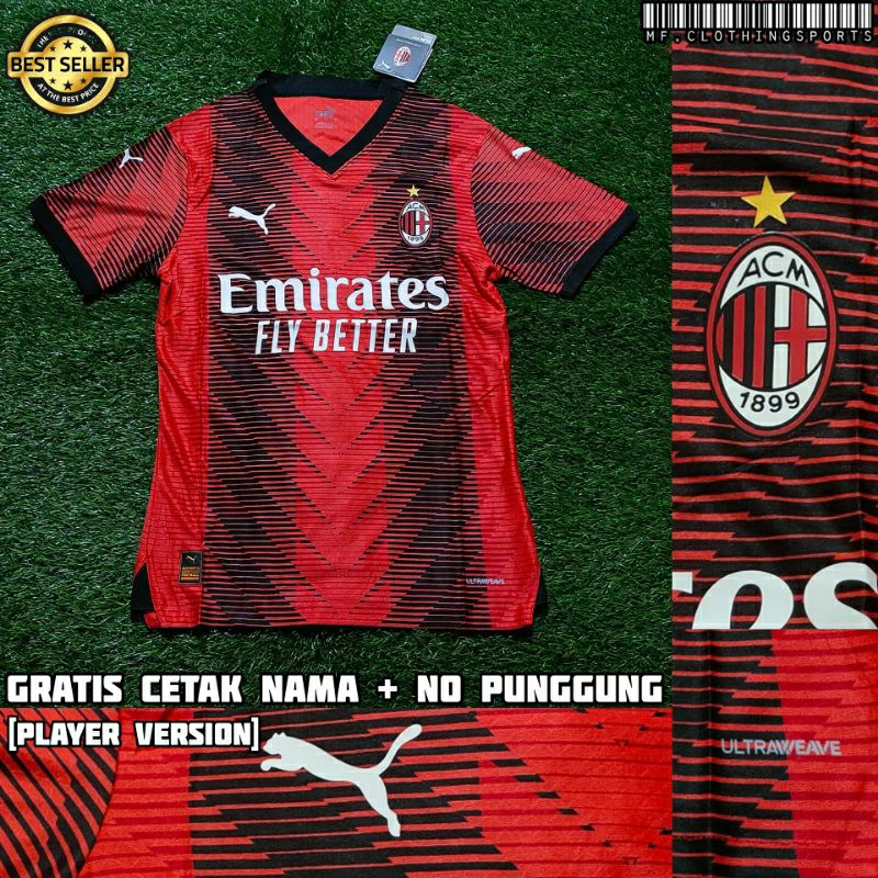 Jual Jersey Player Issue AC M I L A N Home 2023 2024 Baju bola Futsal ...