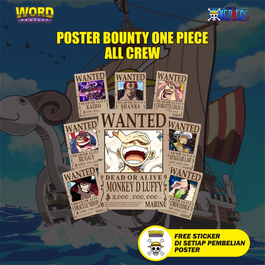 Jual Poster Bounty One Piece All Crew Size A4 Terbaru Free Sticker ...