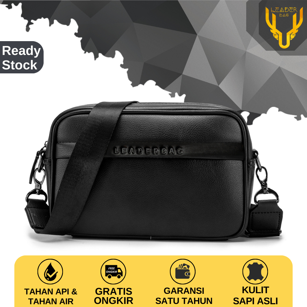 Jual Tas Selempang Pria Kulit Sapi Asli Leaderbag Terbaru Warna Hitam ...