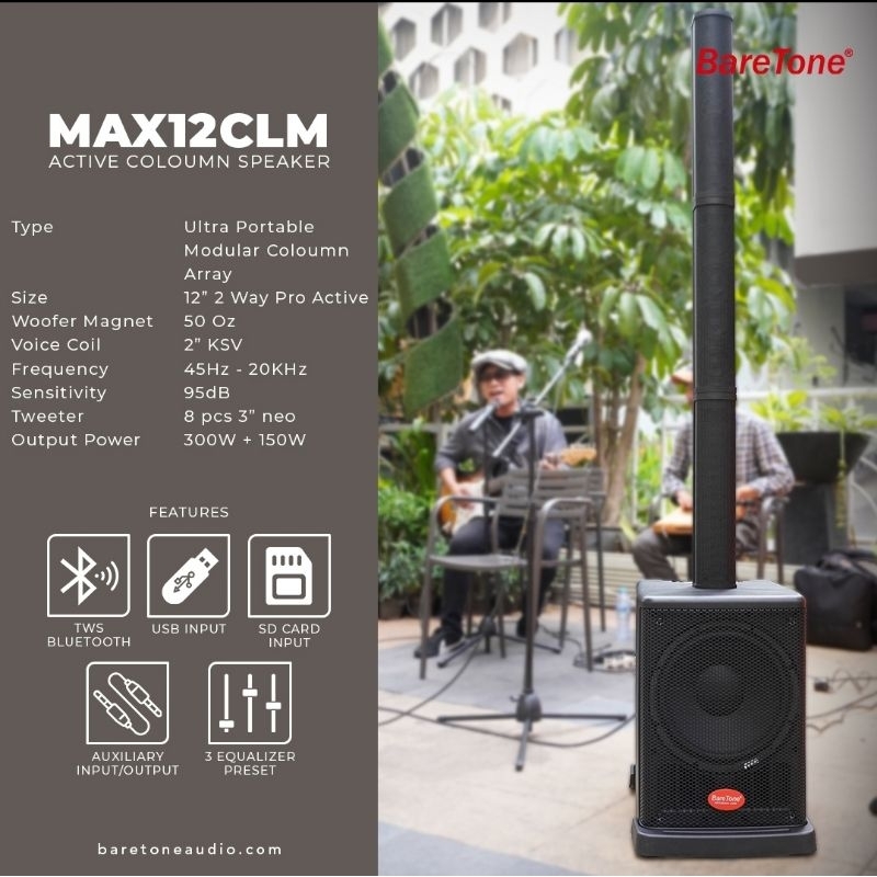Jual Speaker Aktif Column Baretone Max12clm Subwoofer 12" Bluetooth ...