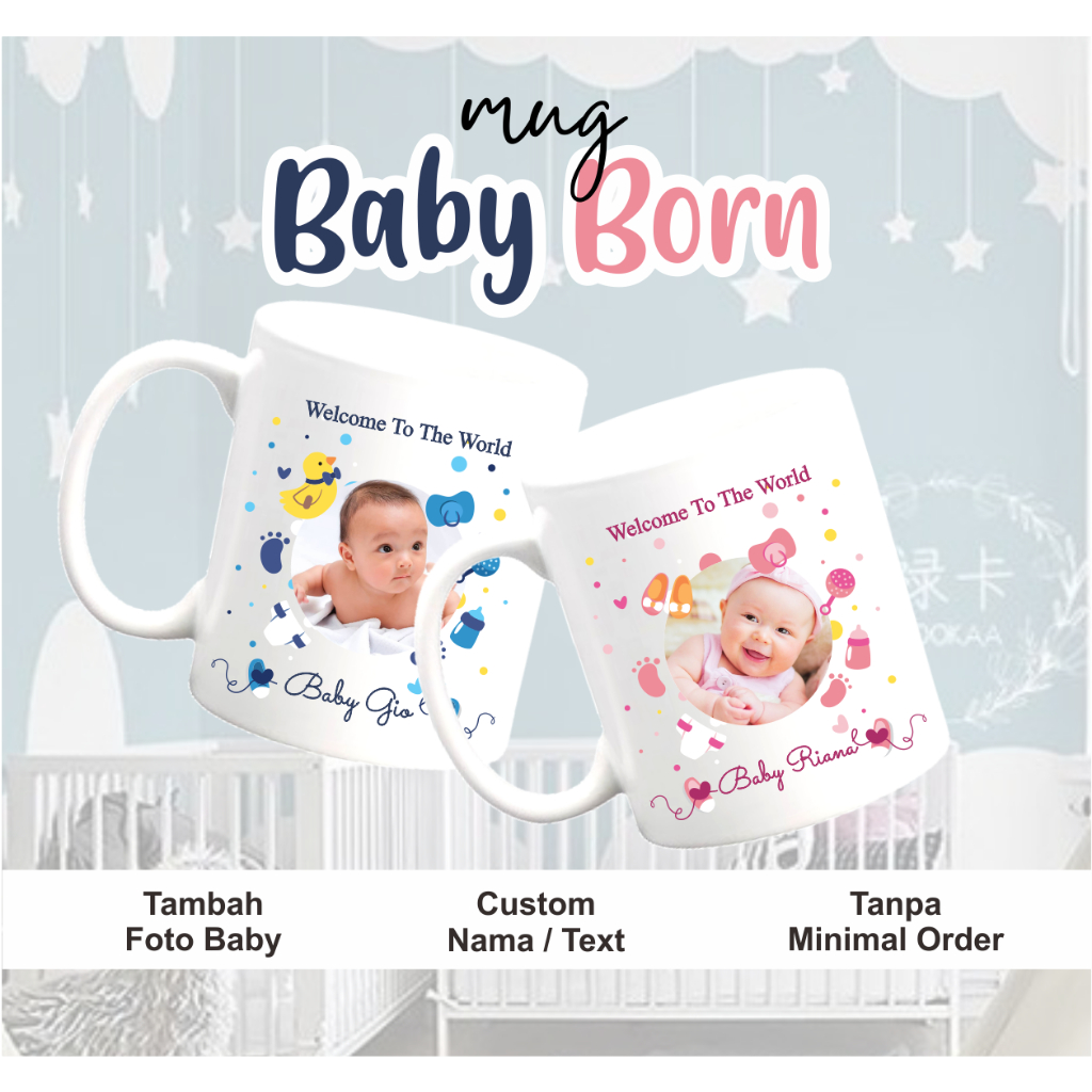 Jual DIVILINE Baby Born Mug Welcome Gelas Aqiqah Souvenir Gelas ...