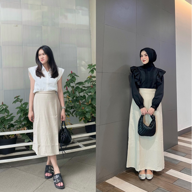 Jual Hana Skirt Rok Linen Rok Panjang Rok Midi Linen Skirt Rok Polos ...