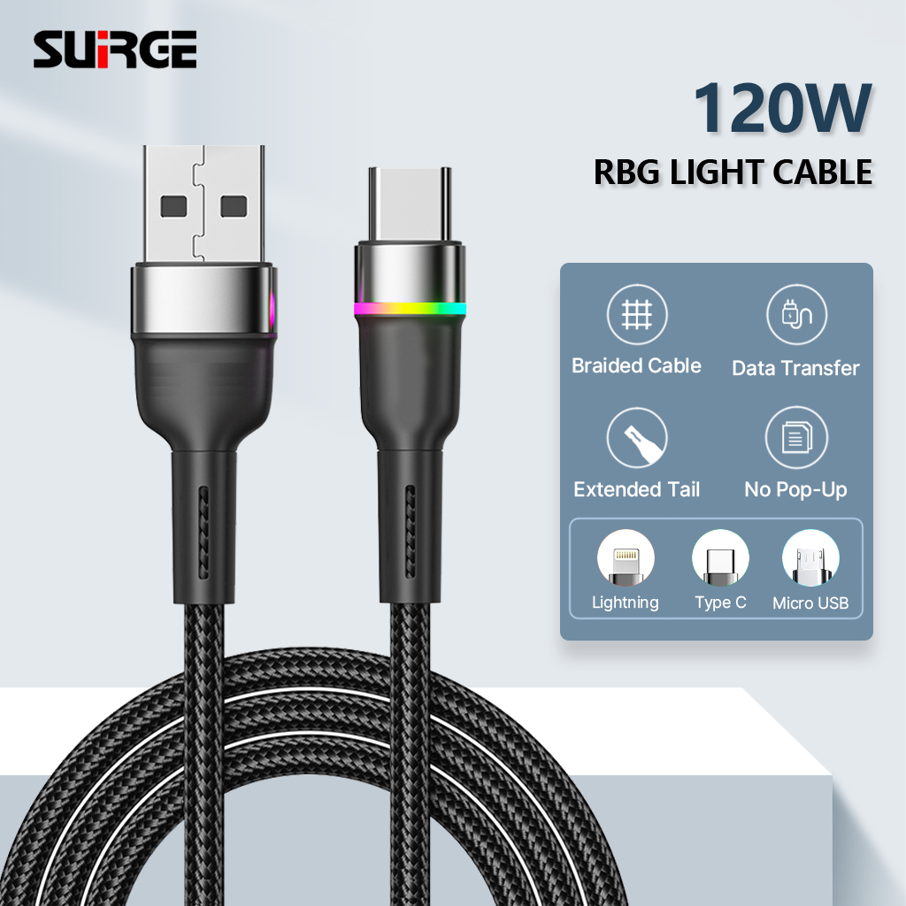 Jual SUIRGE 120W LED USB Type C Cable Fast Charging Data Line Cables Mobile Phone Charger Type C ...