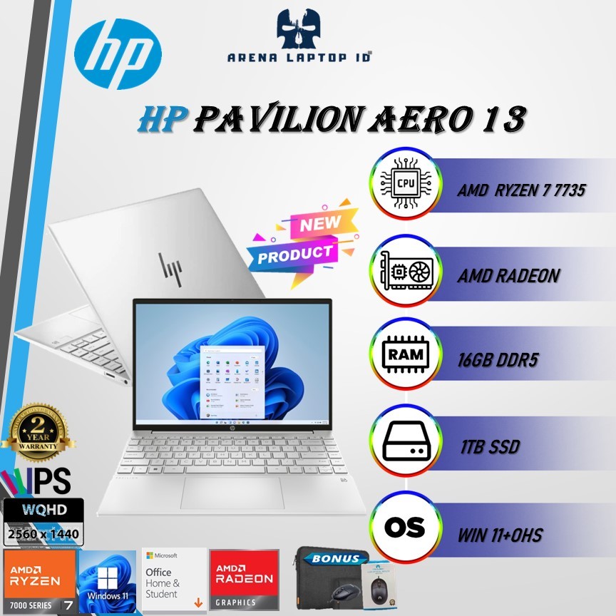 Jual HP PAVILION AERO 13 RYZEN 7 7735 16GB 1TB W11+OHS 13.3 WUXGA IPS ...