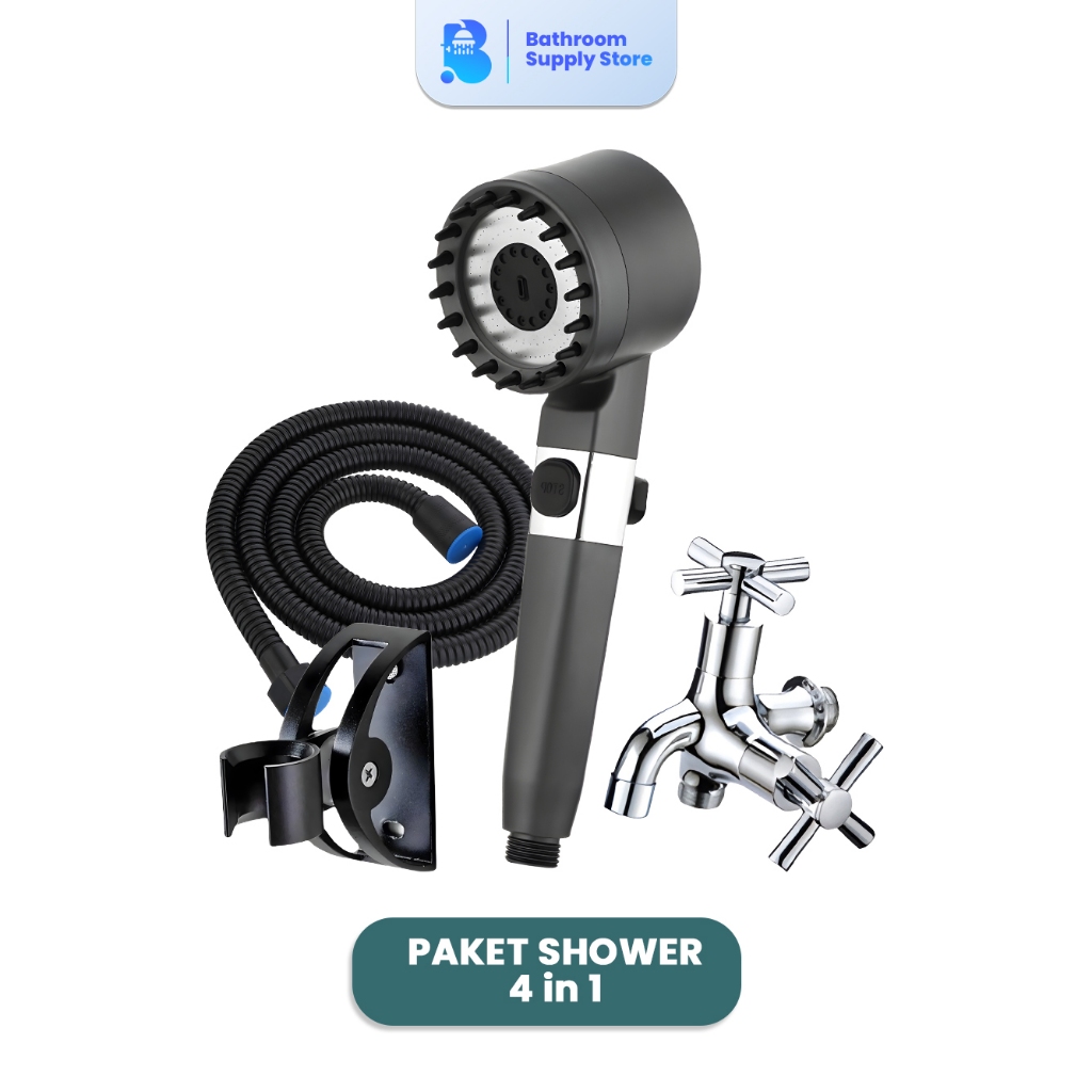 Jual 4In 1 Kepala Shower Set Mandi Hitam Premium Shower Head Set 5 Mode Adjustable Shower Dengan ...