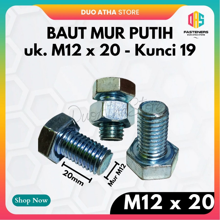 Jual BMP M12x20 Baut Mur Putih M12 x 20 Galvanis | Shopee Indonesia