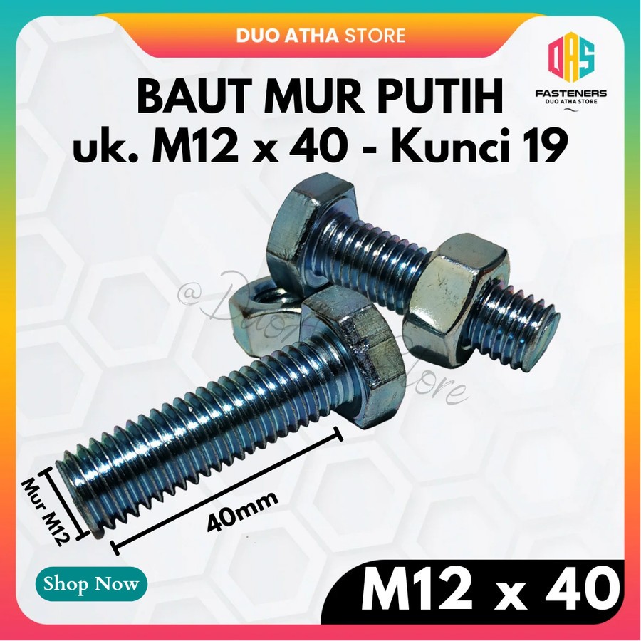 Jual BMP M12x40 Baut Mur Putih M12 x 40 Galvanis | Shopee Indonesia