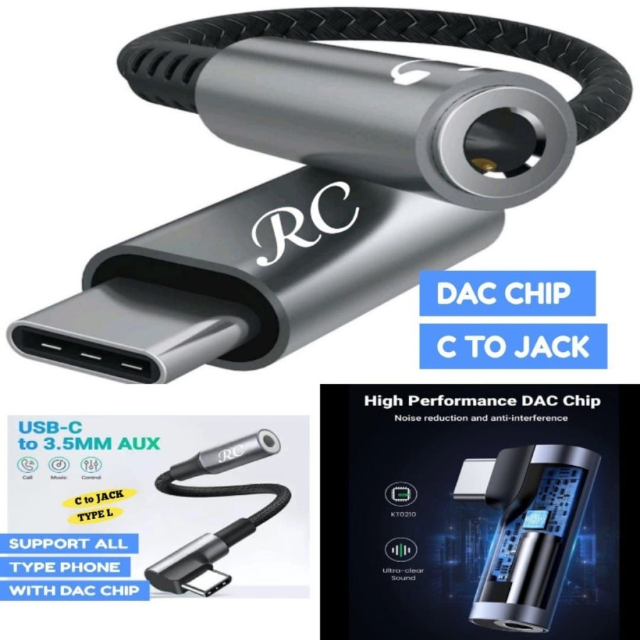 Jual RC Audio Adapter DAC Chip 90 Degree Spliter USB Type C to 3,5mm ...