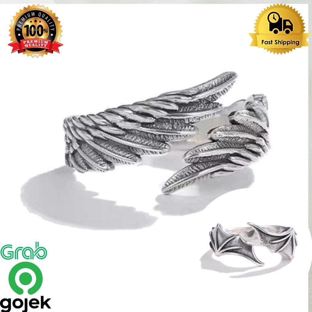 Jual Cincin adjustable sayap malaikat dan iblis terbuka couple silver ...