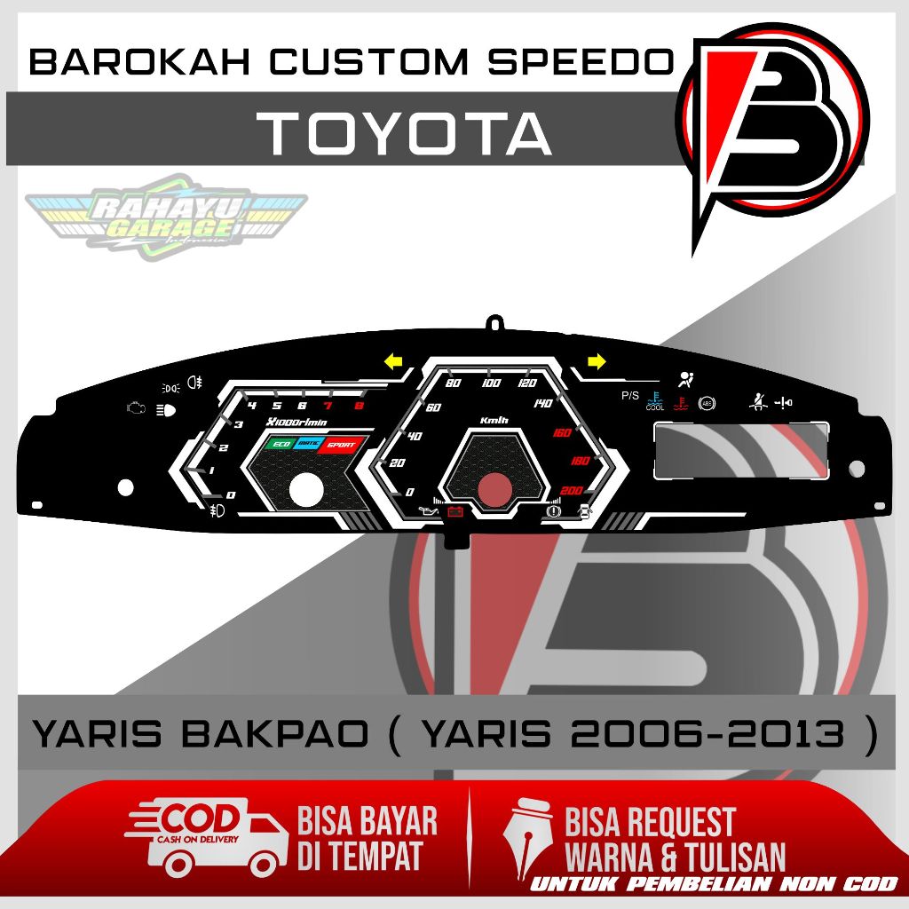 Jual papan speedometer custom yaris bakpou 2006-2013 panel spidometer ...