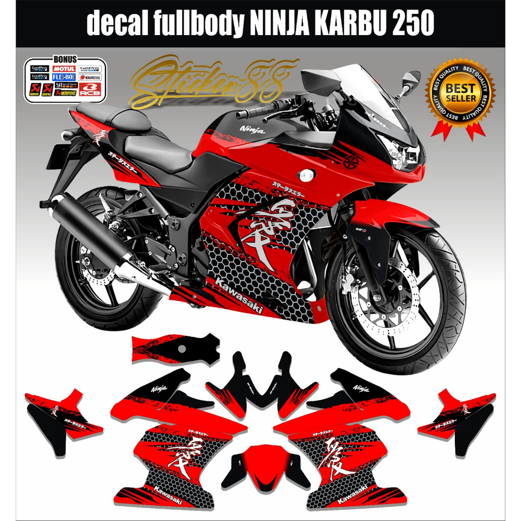 Jual sticker decal full body ninja 250 karbu grafis kanji karbon ...