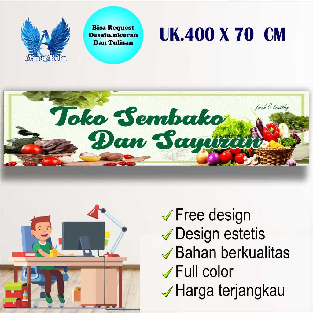 Jual cetak spanduk banner TOKO SEMBAKO DAN SAYURAN UKURAN 400X70 CM ...