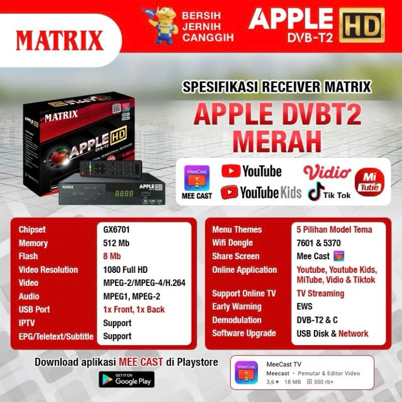 Jual Set Top Box TV Digital Matrix Apple Merah HD DVB-T2 | Shopee Indonesia