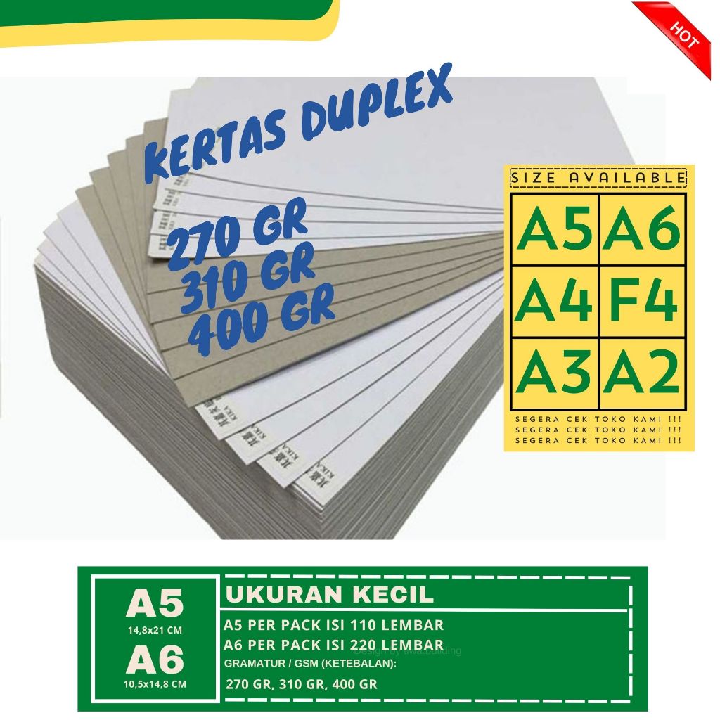 Jual KERTAS DUPLEX/KARTON DUPLEX PUTIH ABU ABU A5&A6 PERPACK ISI 110 ...