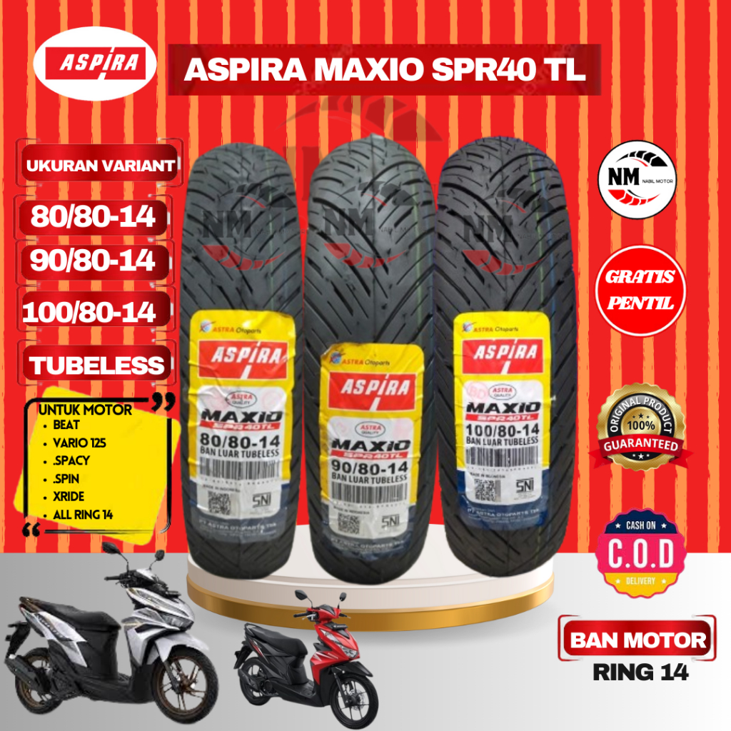 Jual BAN MOTOR ASPIRA MAXIO SPR40 RING 14 TUBELESS | Shopee Indonesia