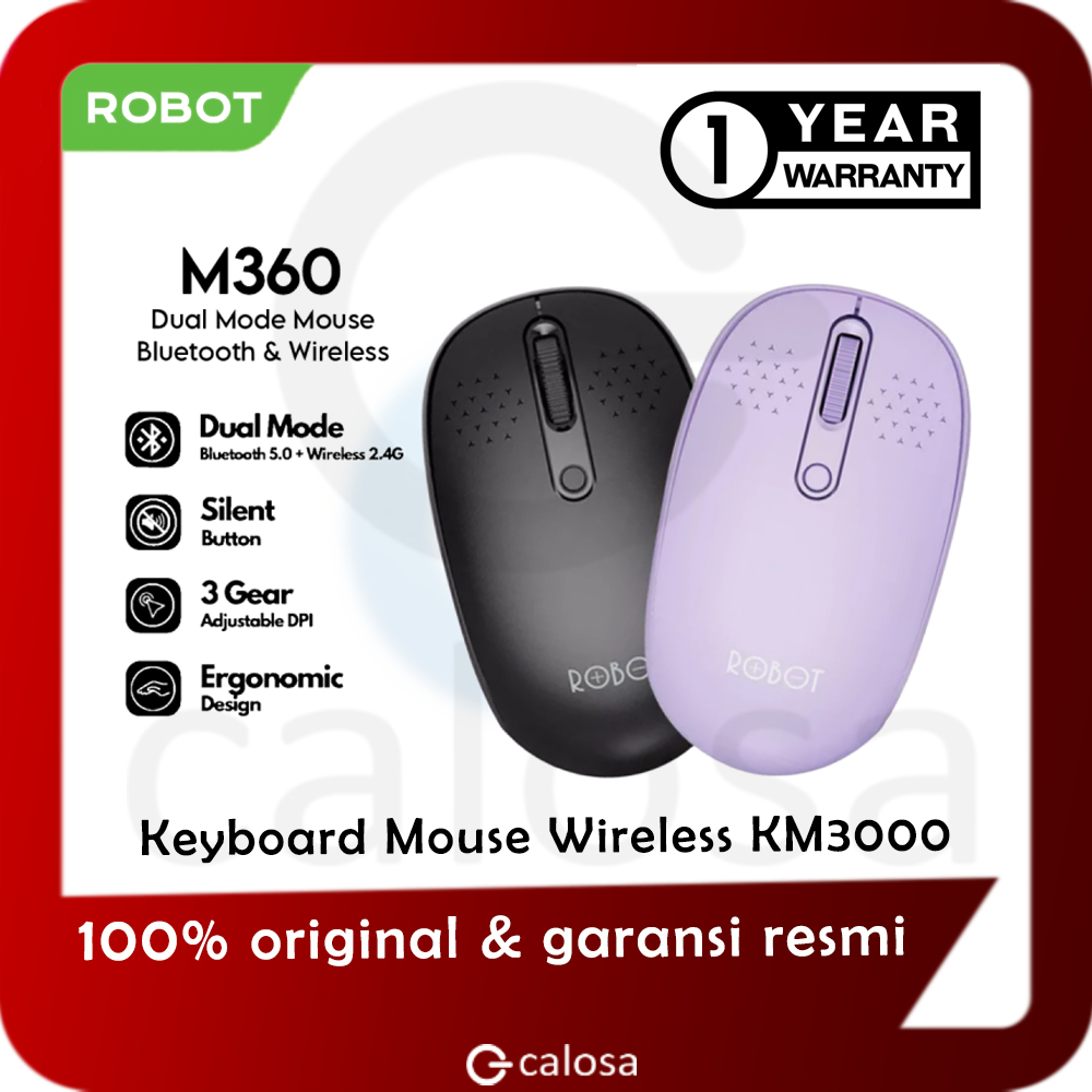 Jual Mouse ROBOT M360 Silent USB 2.4G Wireless & Bluetooth 5.0 Dual ...