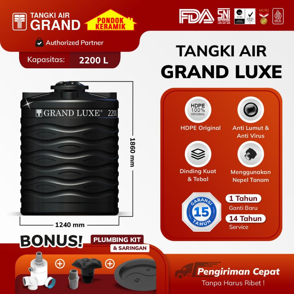Jual Tandon Toren Tangki Air Tedmond Grand Luxe 2200 L Anti Lumut ...