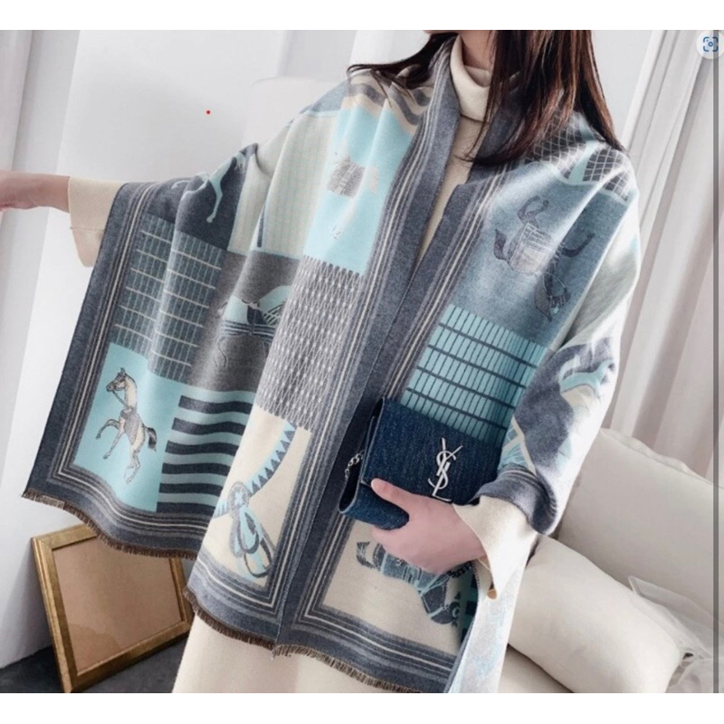 Jual SHAWL PASHMINA HERM BIRU KUDA CASHMERE AKSESORIS ERMES KREMES ...