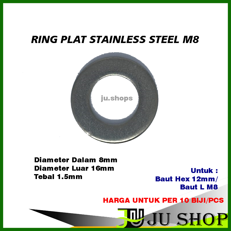 Jual (isi 10pcs) Ring plat / flat M8 stainless steel SS304 | Shopee ...