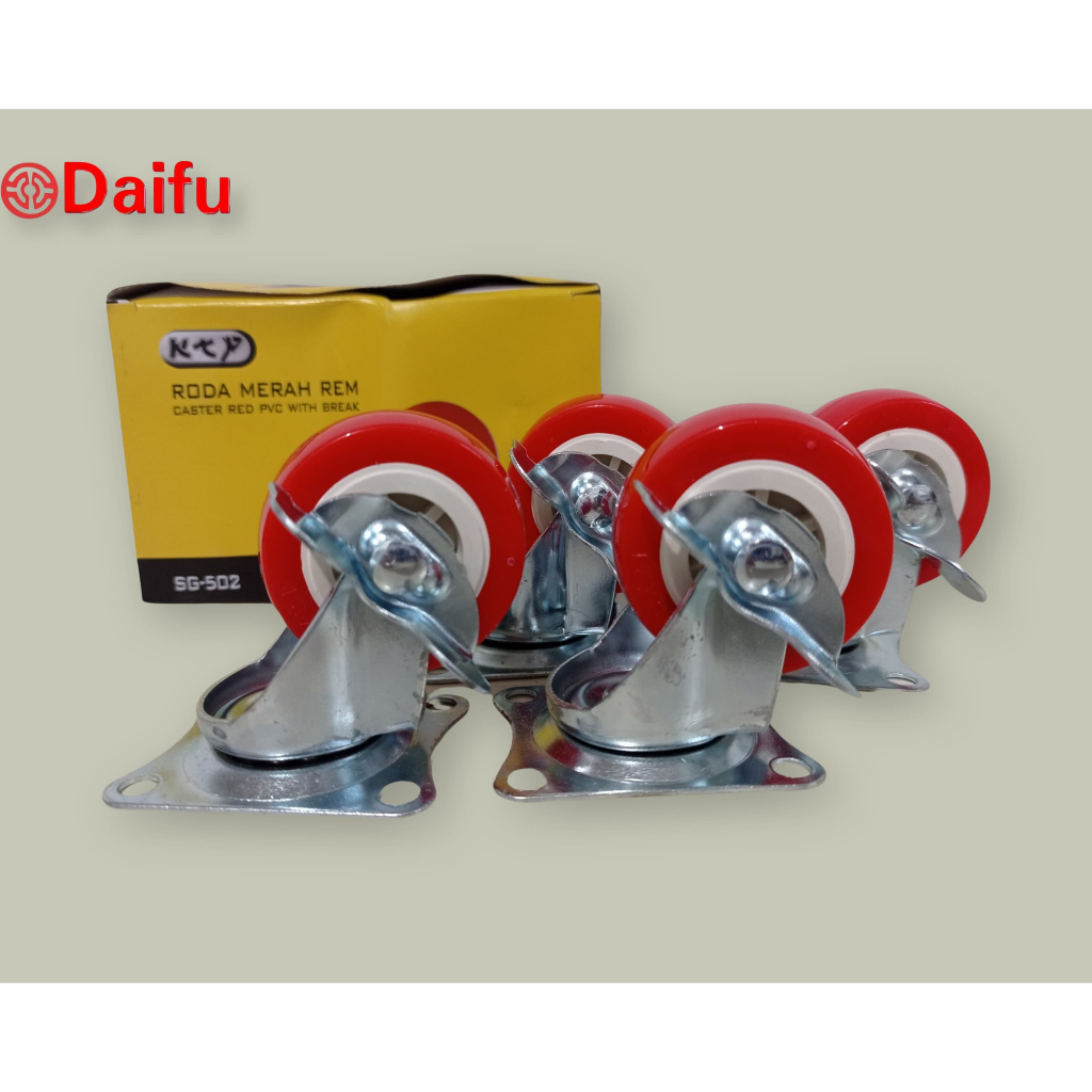 Jual RODA REM SWIVEL BRAKE PVC MERAH 2INCH - 50MM | Shopee Indonesia
