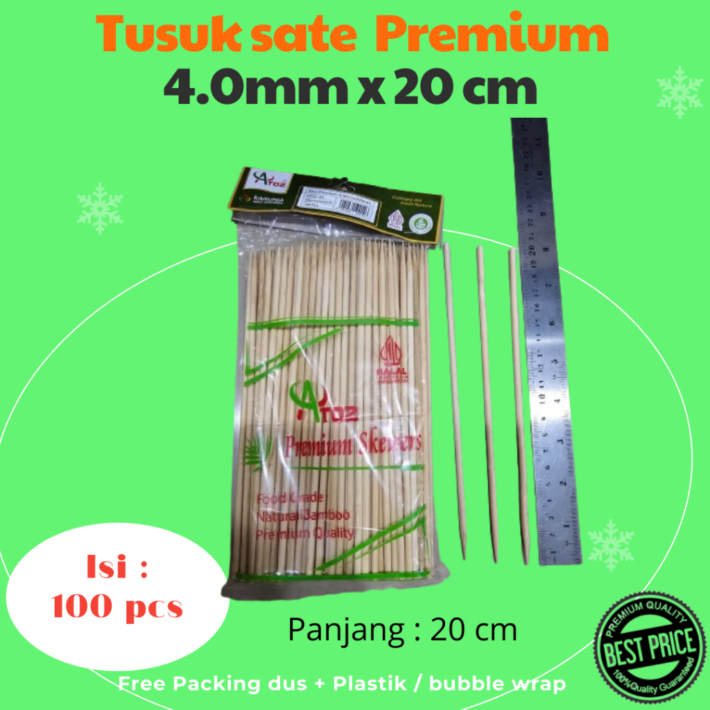Jual Tusuk sate Premium 4.0mm x 20 cm isi 100 pcs tusuk dimsum/ tusuk ...