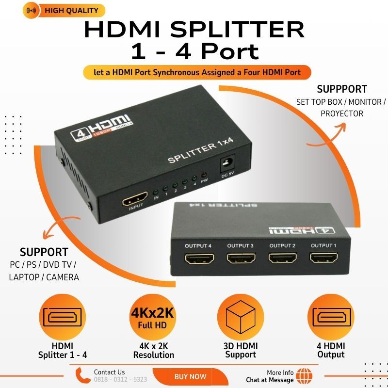 Jual HDMI SPLITTER 4 PORT (1 INPUT 4 OUTPUT) - HDMI Splitter 1 input 4 ...