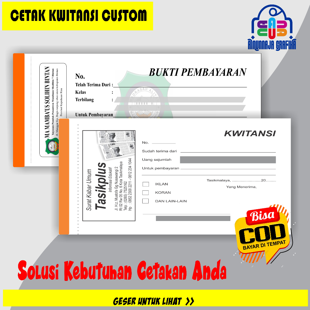 Jual kwitansi custom, kwitansi pembayaran, cetak kwitansi custom ...