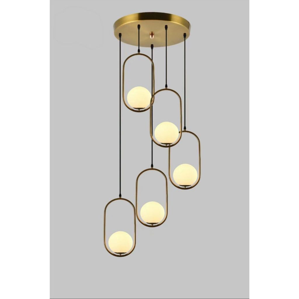 Jual Lampu Gantung Gold Oval Capsule Glass Ball Pendant Void Tangga Minimalis 8839 Hias Modern ...