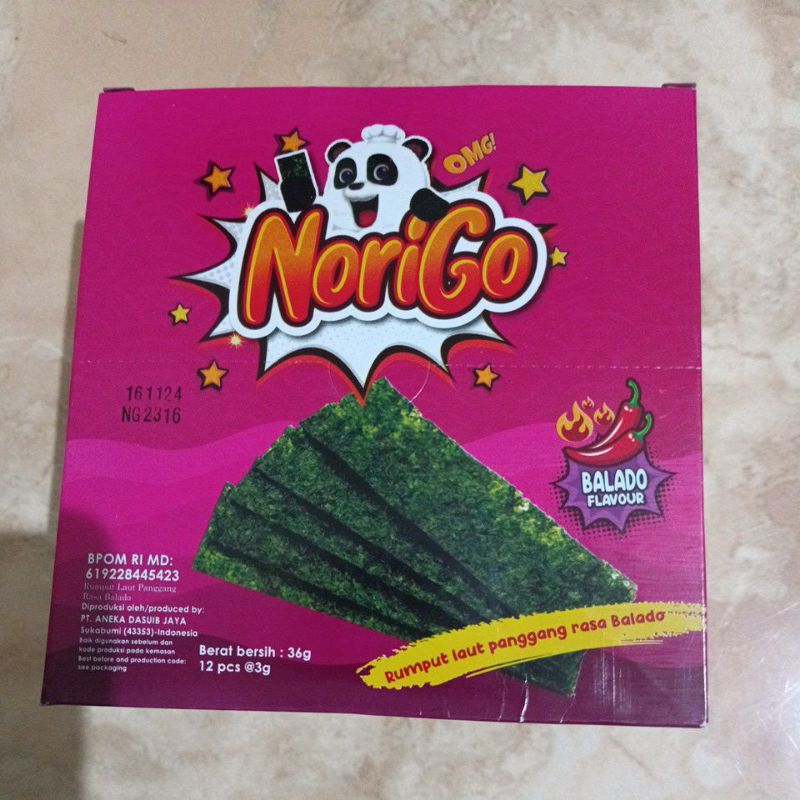 Jual Norigo rumput laut panggang rasa balado 1 box isi 12 sachet@3gr ...
