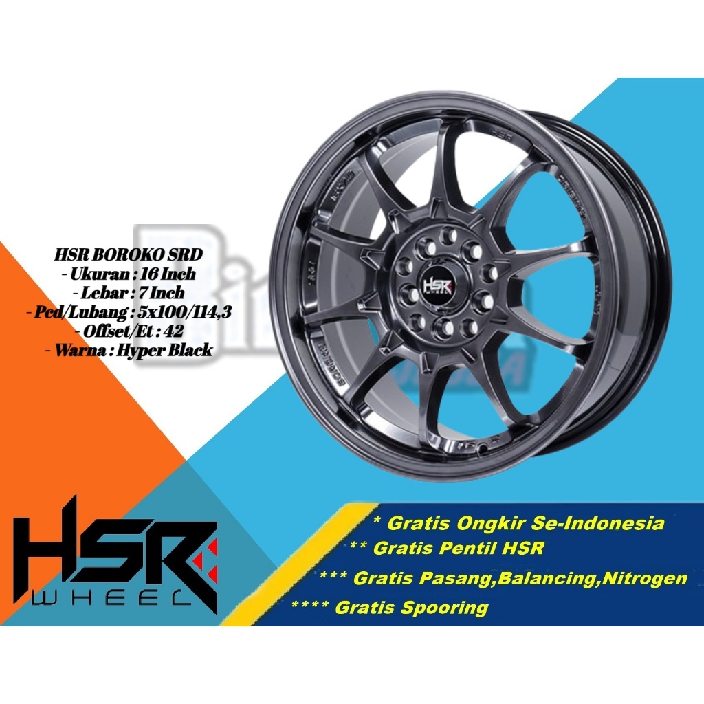 Jual Velg Mobil Racing Ring 16 HSR BOROKO SRD R16 Lebar 7 Pcd 5X100 5x114,3 Hyper Black | Birawa ...