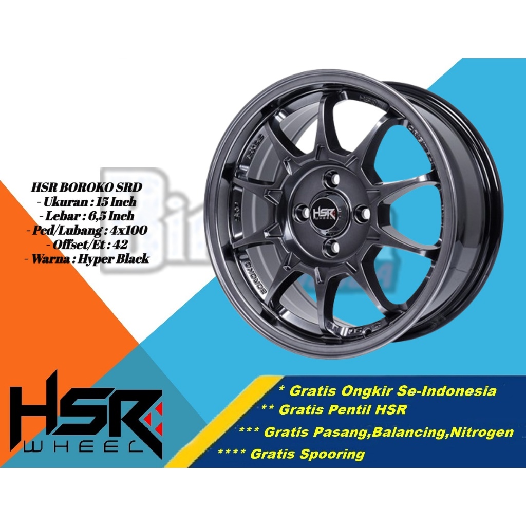 Jual Velg Mobil Racing Ring 15 HSR BOROKO SRD R15 Lebar 6,5 Pcd 4X100 Hyper Black | Birawa Jogja ...