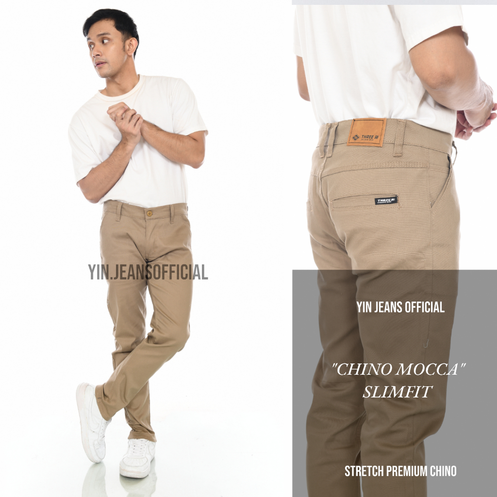 Jual Celana Chino Panjang Pria Slim fit Cream Coklat Moka Khaki Kerja Harian Kantor Santai ...