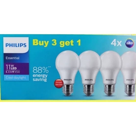 Jual Lampu Philips Essential Led 11W Multipack 11W Beli 3 Gratis 1 ...