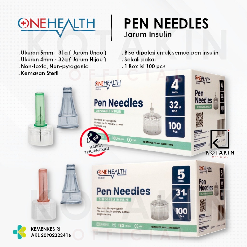 Jual 1 BOX isi 100Pcs - Jarum Insulin / Pen Needle ONEHEALTH 4mm-5mm ...