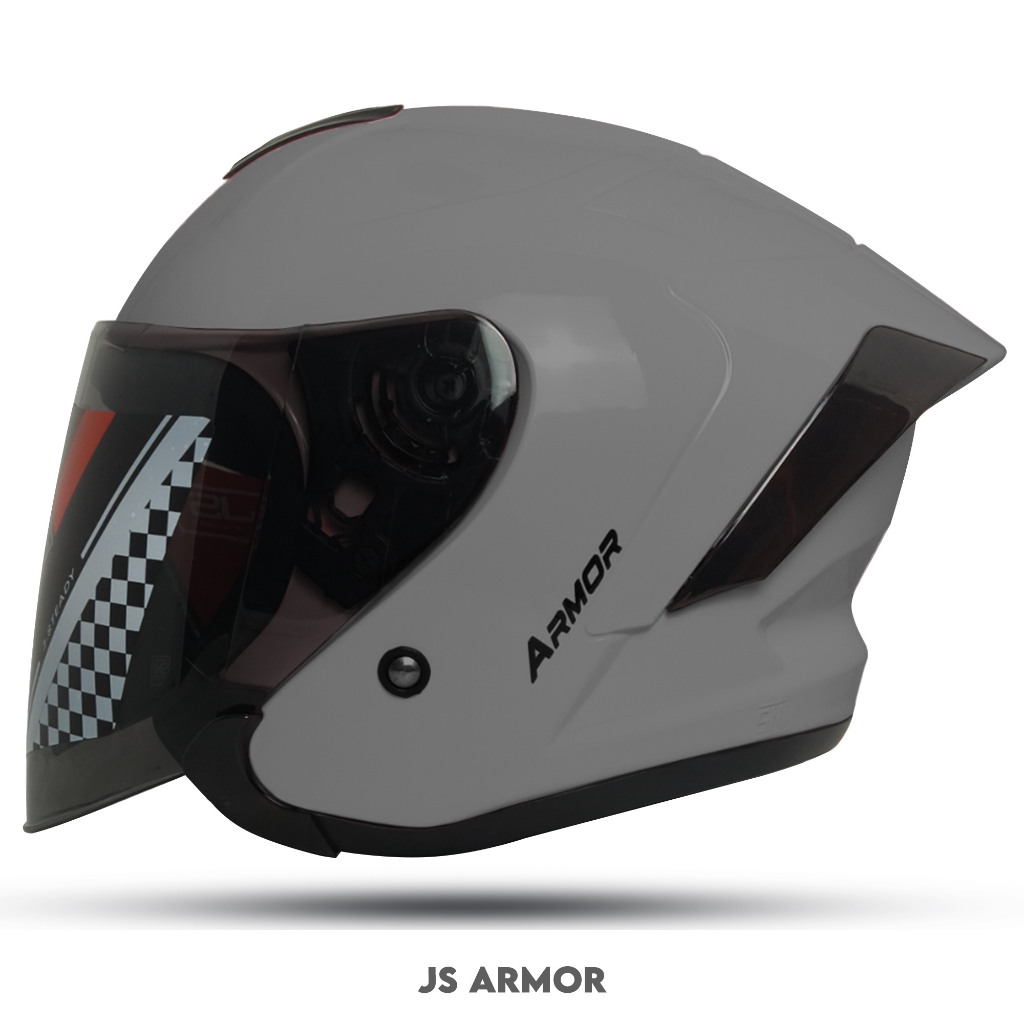 Jual JS ARMOR HELM HALF FACE | PUTIH SOLID SINGLE VISOR HITAM STANDART ...