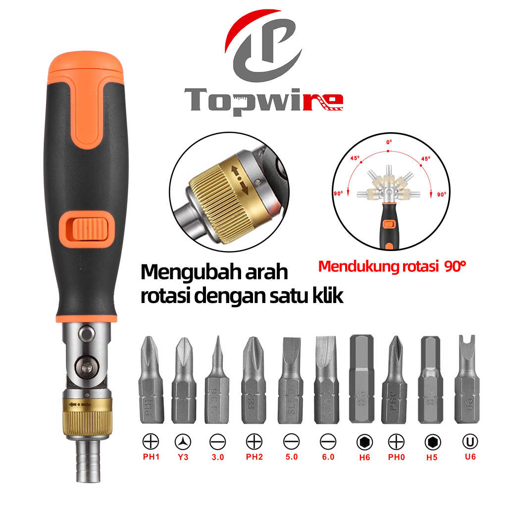 Jual Topwire 10In1 Multi Bit Set Obeng Ratchet Dua Arah 1/4 6.35Mm ...