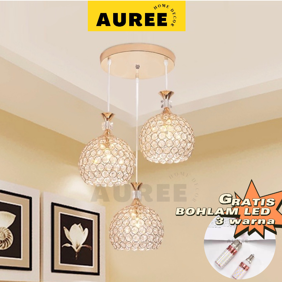 Jual AUREE - Lampu Gantung Kristal LED 3 Warna Modern Minimalis Lampu Hias Ruang Tamu Kamar ...