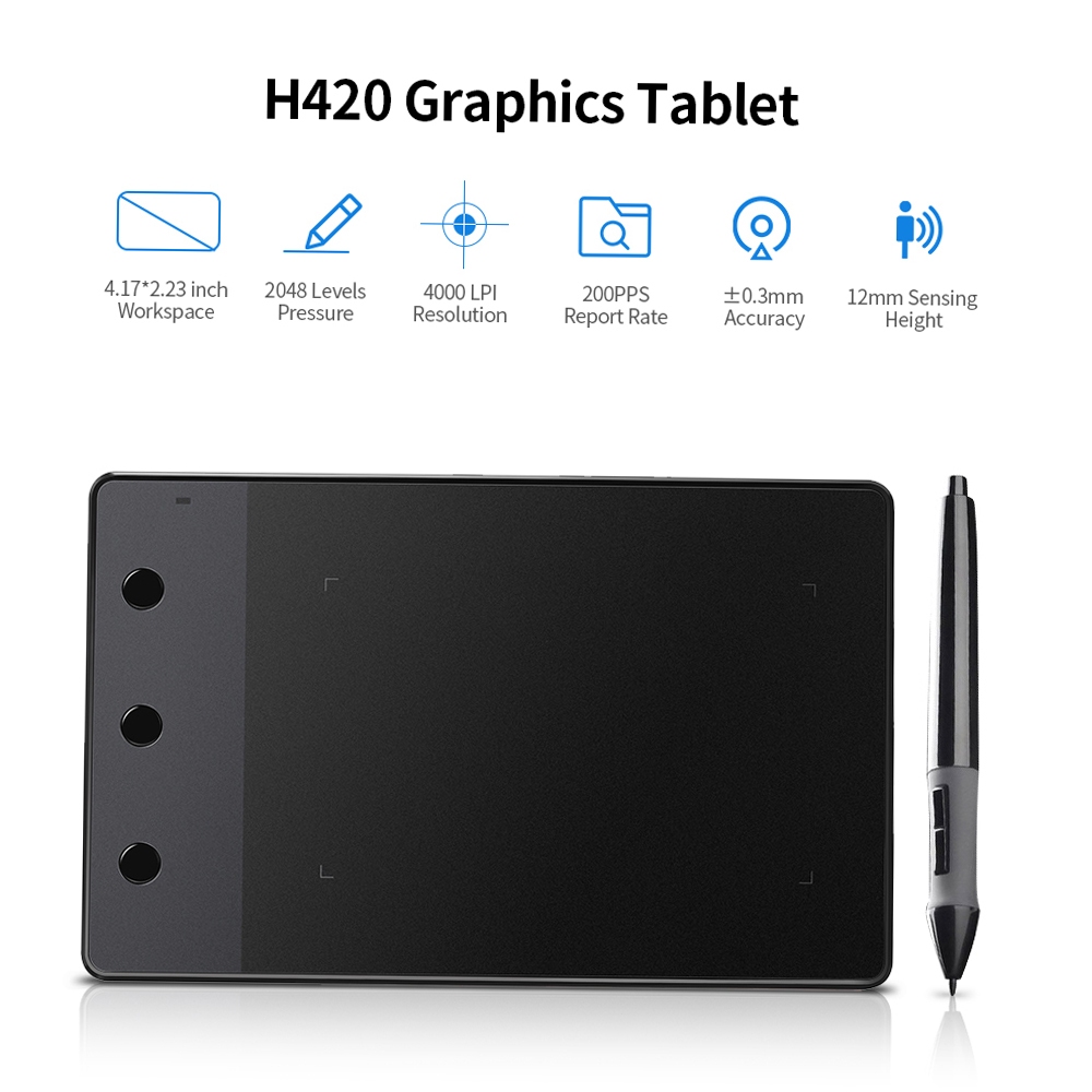 Jual Huion H420 Professional Graphics Drawing Tablet with 3 Shortcut ...
