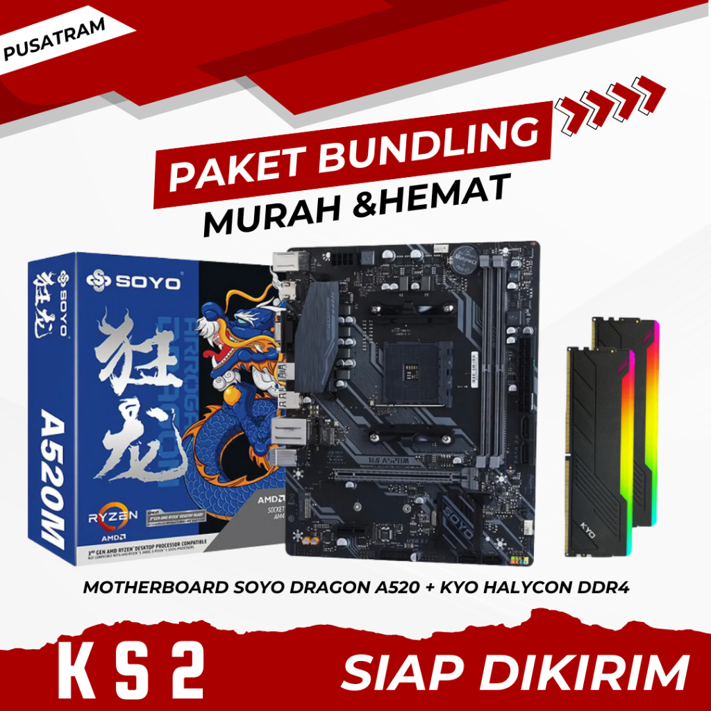 Jual PALING KS2 KYO SOYO DRAGON A520M PRO AMD AM4 + RAM PC HALCYON DDR4 ...
