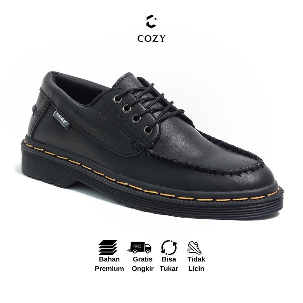 Jual CZY Dazen Black Sepatu Docmart Pria Hitam Pantofel Formal Casual ...