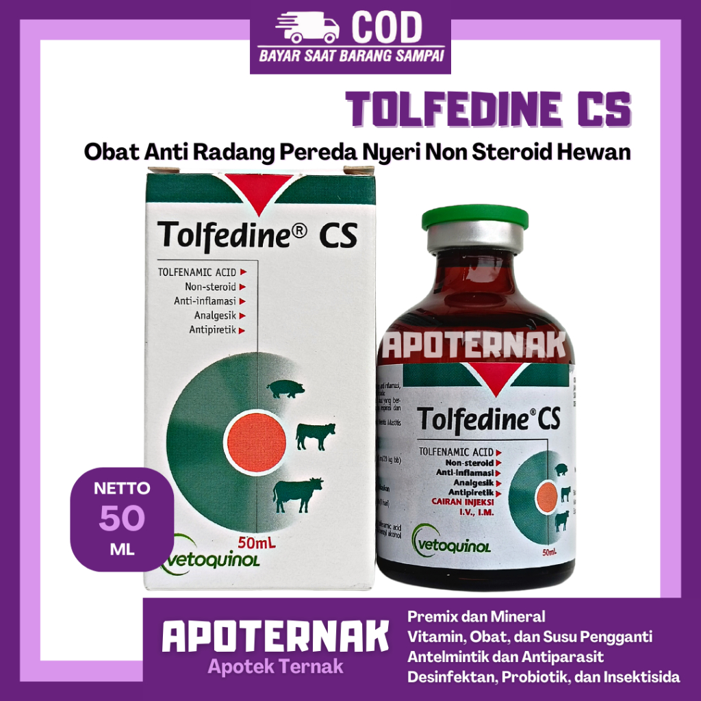 Jual TOLFEDINE CS 50 ml | Obat Anti Radang Pereda Nyeri Sakit Hewan Non ...