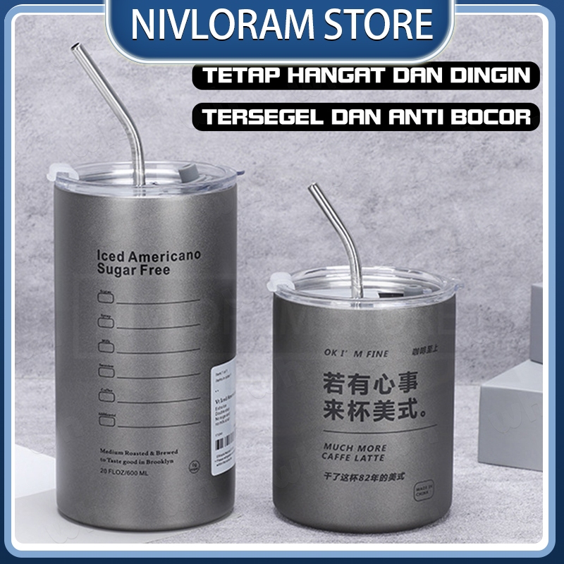 Jual （COD）600Ml Cangkir Kopi dengan Jerami Stainless Steel Termos Botol ...