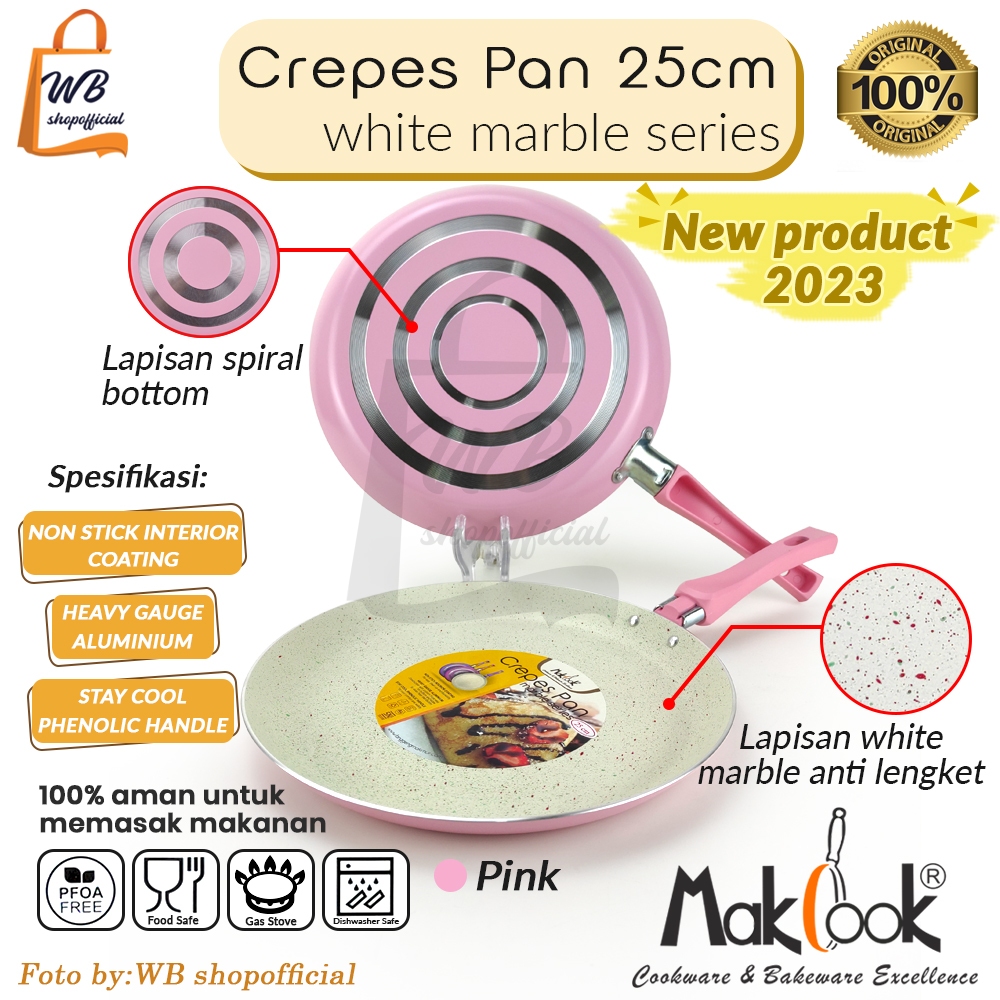Jual NEW MAKCOOK Crepes pan 25cm pastel pink white marble series ...